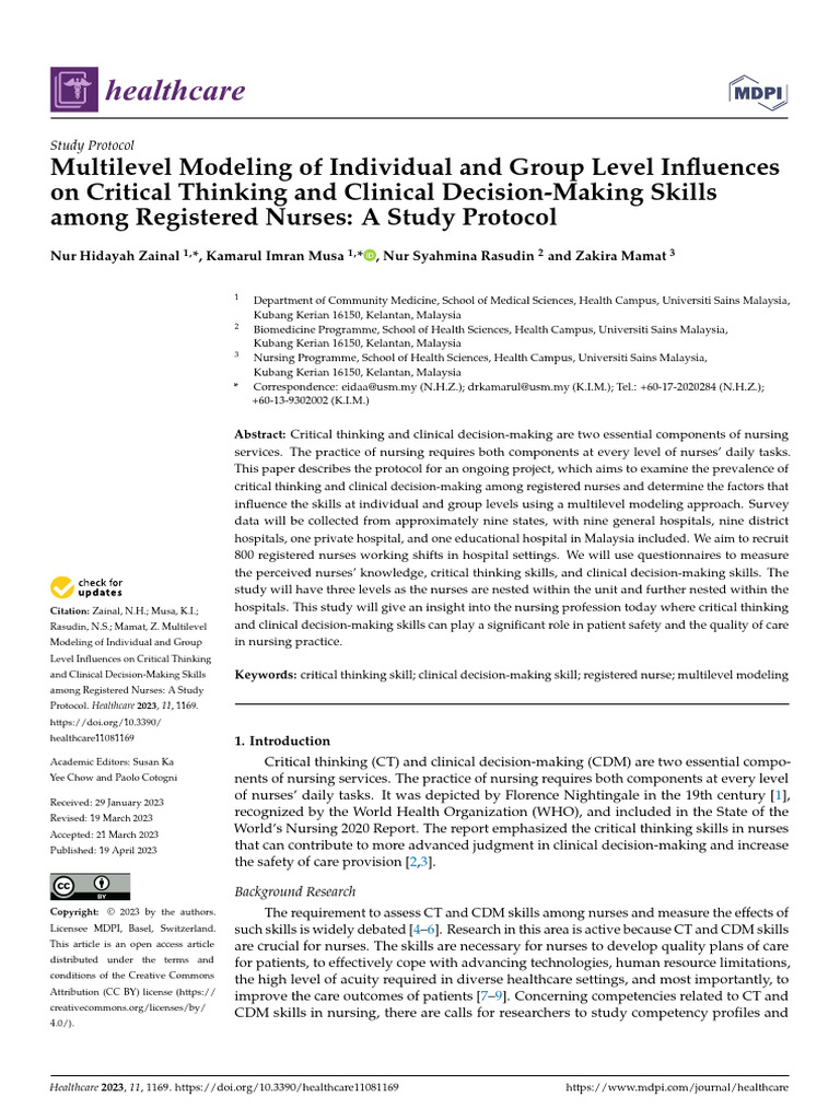 Multilevel Modeling of Nursing Skills | PDF | Multilevel Model ...