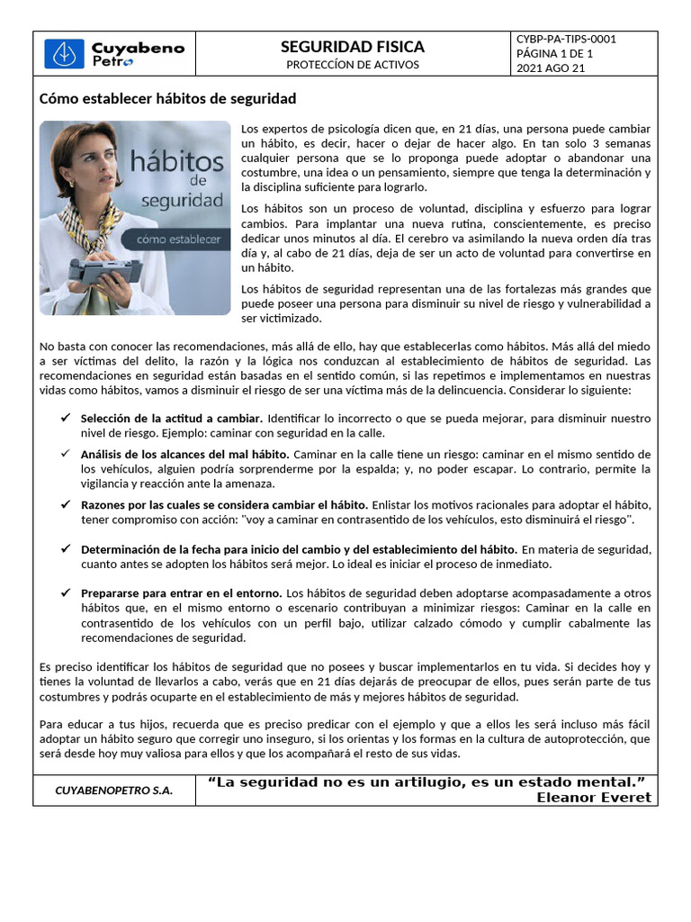 2021 08 21 Como Establecer Habitos de Seguridad | PDF | Conceptos ...