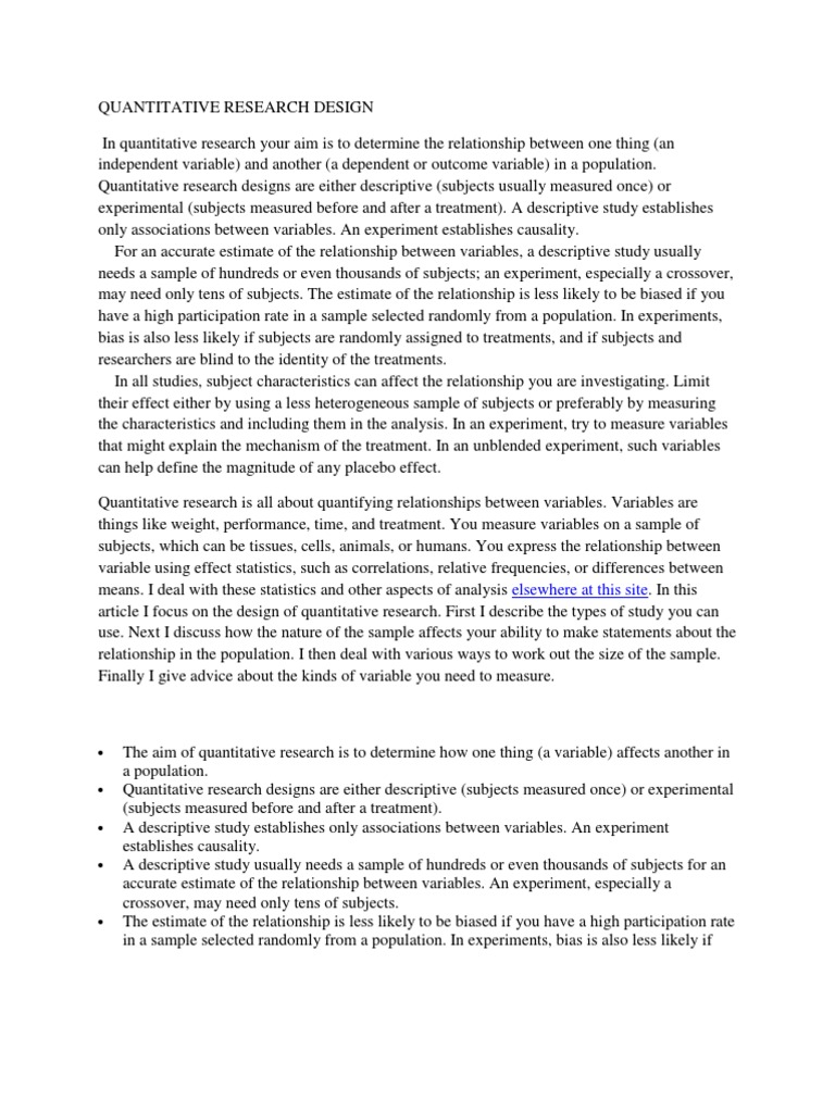 Quantitative Research Design | PDF | Scientific Control | Experiment
