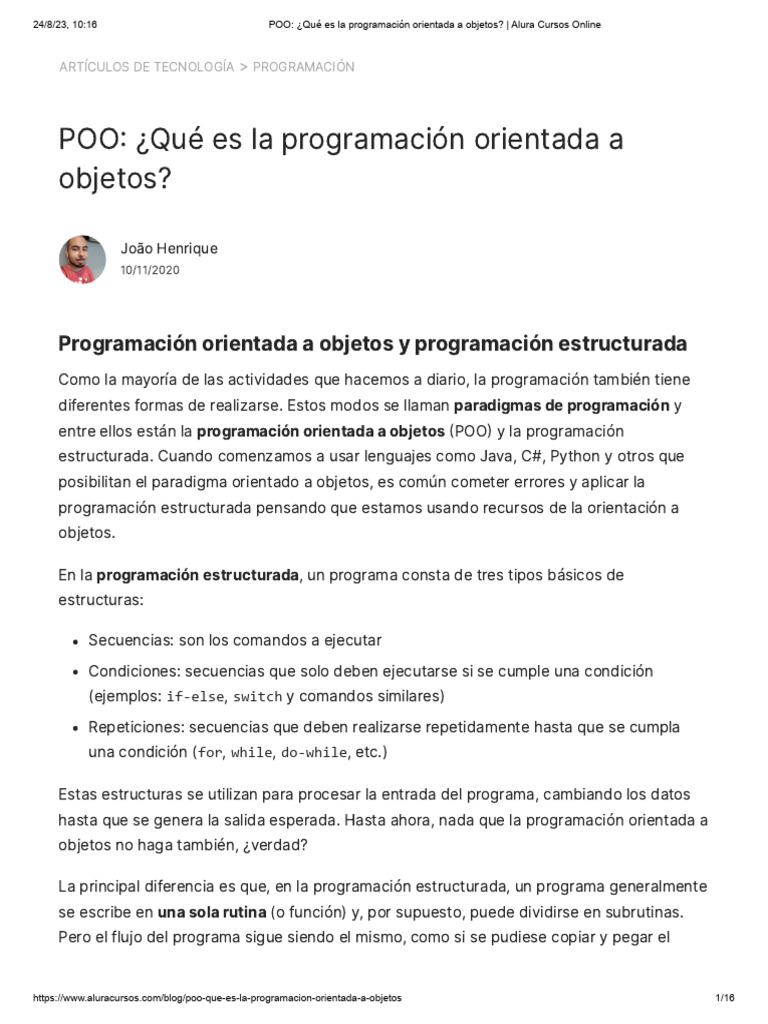 POO_ ¿Qué Es La Programación Orientada a Objetos_ _ Alura Cursos | PDF | Objeto (informática ...