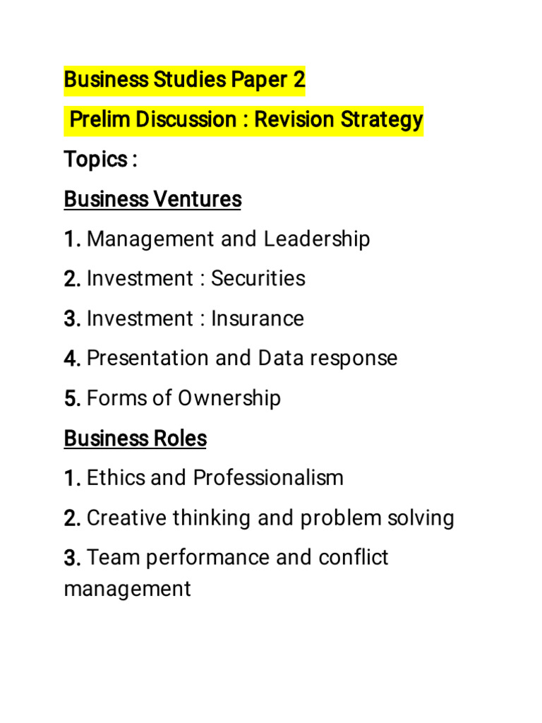 Business Studies Paper 2 | PDF