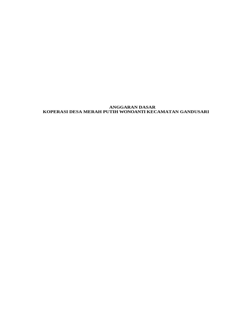 Anggaran Dasar Koperasi Merah Putih | PDF