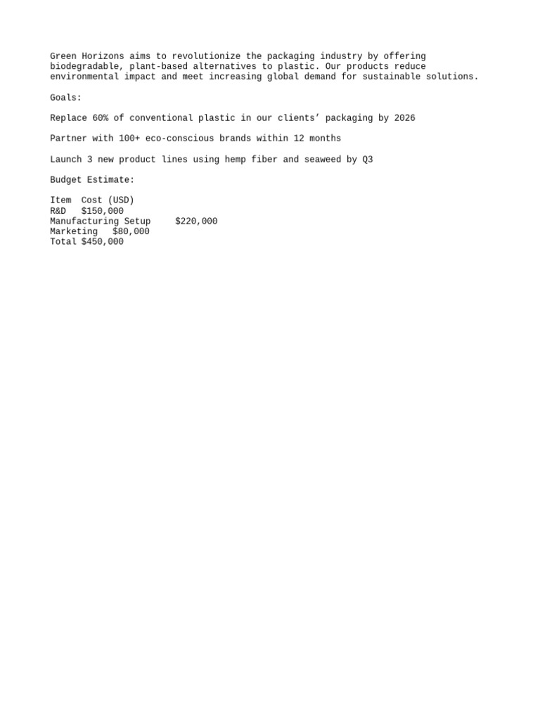 Green Horizons - Sustainable Packaging Initiative | PDF