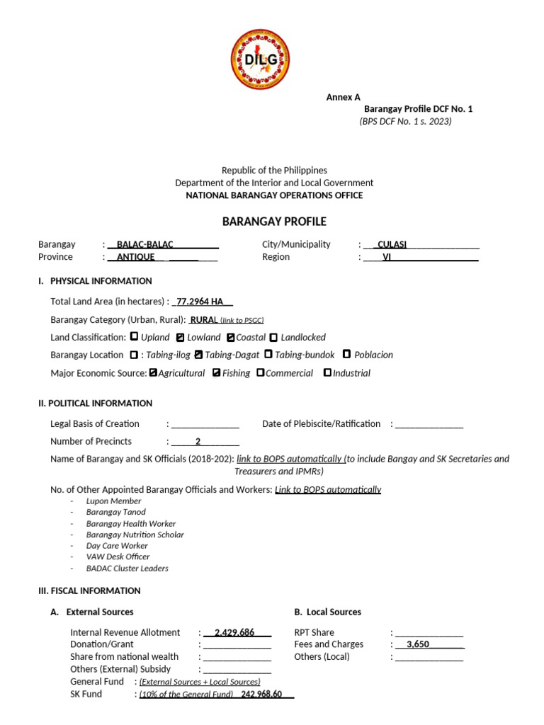 Balac Balac Bis Bps Annex A DCF No. 1 Revised 2023 No Bbis | PDF
