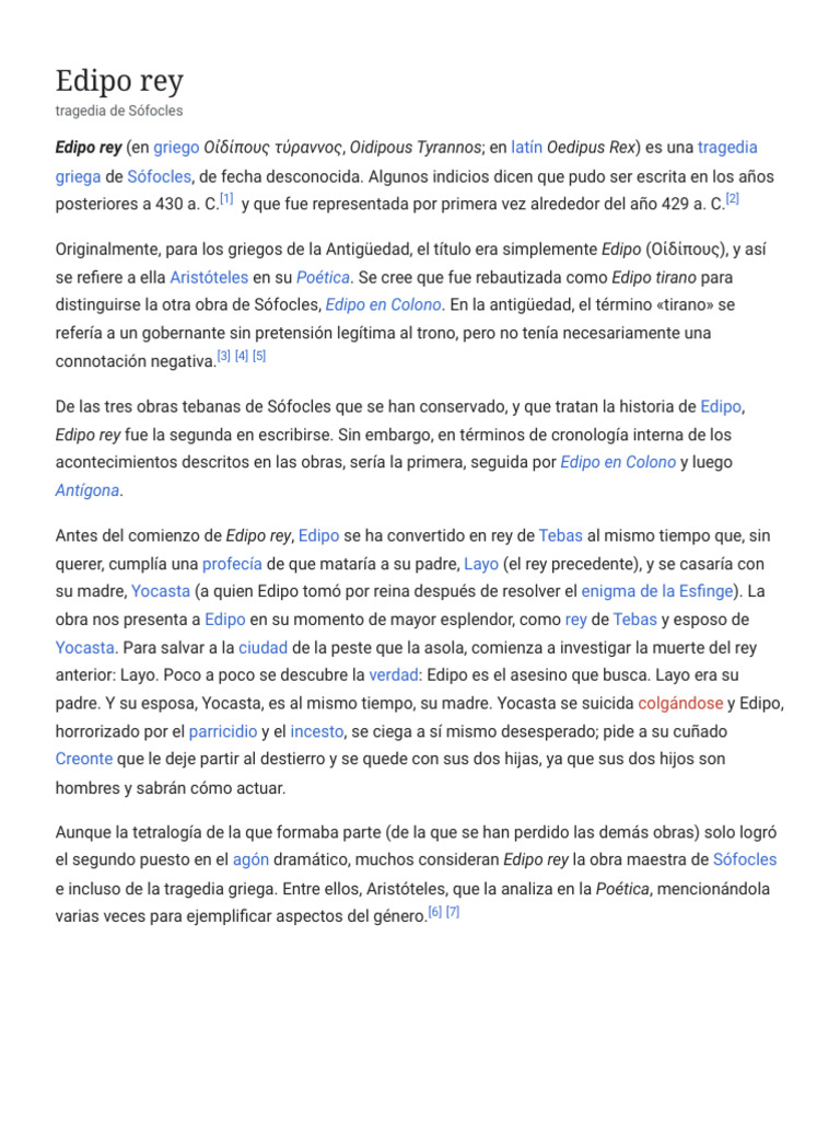 Edipo rey - resumen | PDF | Edipo