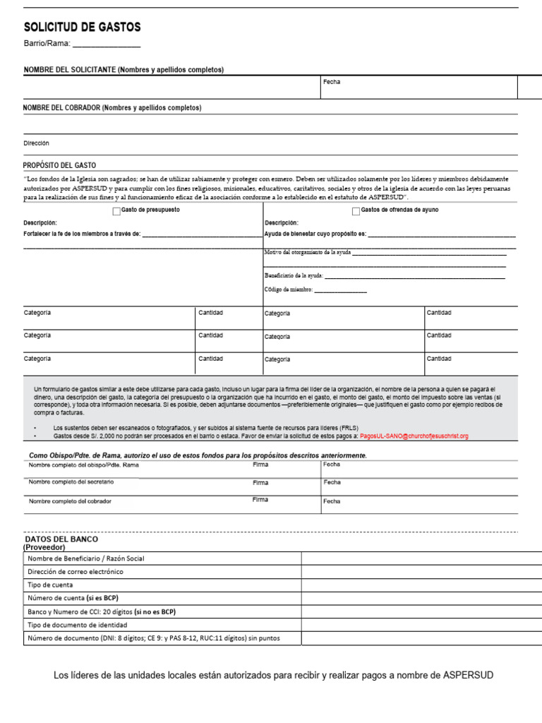 Formulario de Solicitud de Gastos ASPERSUD | PDF
