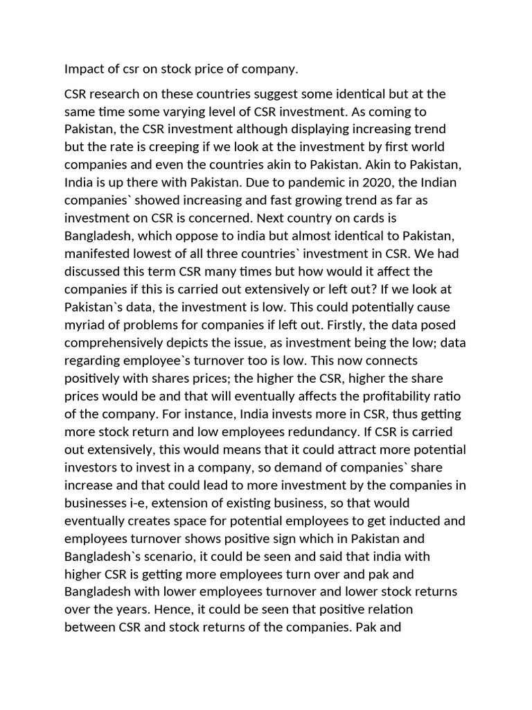 CSR's Impact on Stock Prices in South Asia | PDF | Investing ...