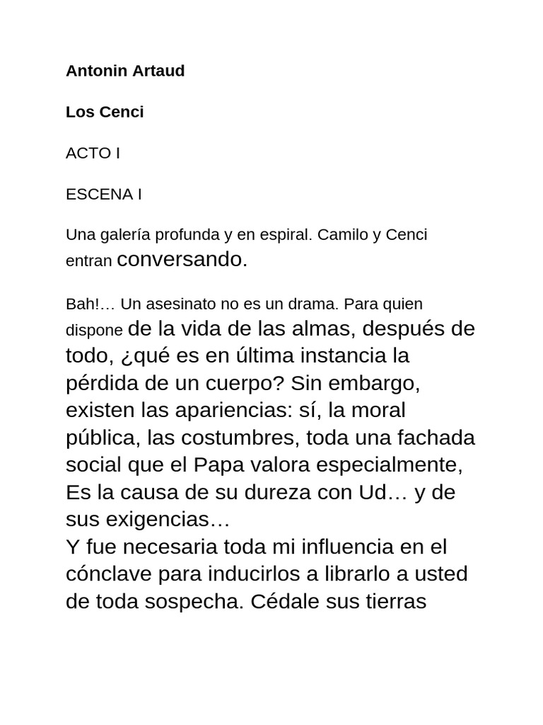 Artaud - Los Cenci Una Obra de Teatro de | PDF | Amor