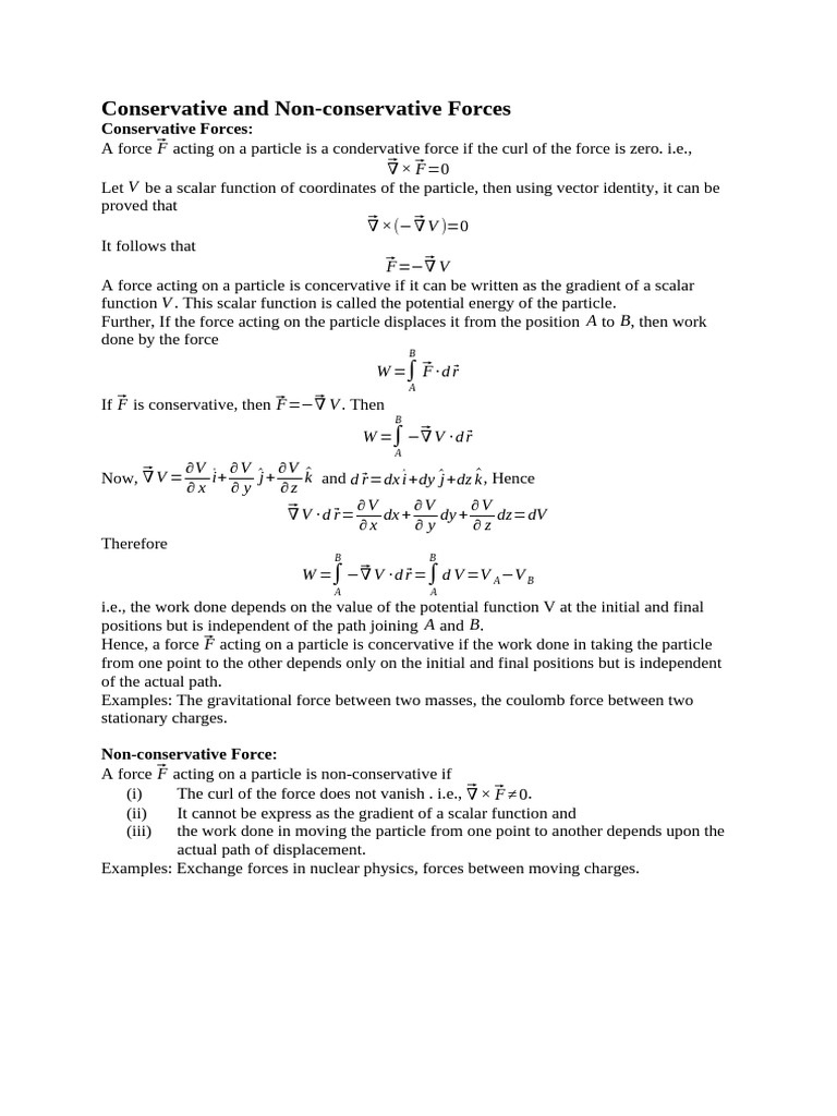 Conservative and Non-Conservative Forces | PDF | Force | Linear Algebra