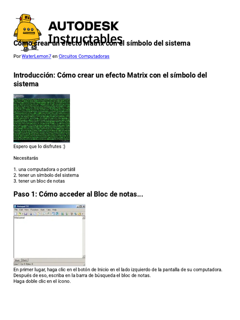 Cómo Crear Un Efecto Matrix Con El Símbolo Del Sistema - 4 Pasos - Instructables | PDF
