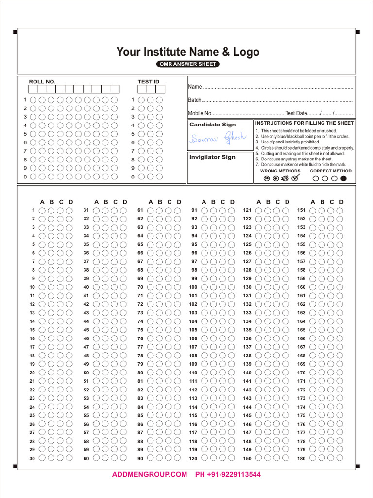 180 Questions OMR Sheet | PDF