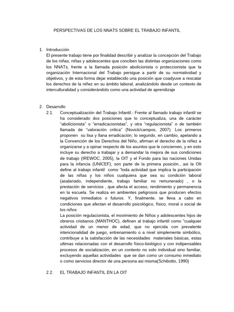 Articulo - El Trabajo Infantil en La Oit y Los Nats | PDF | Trabajo infantil | Aprendizaje