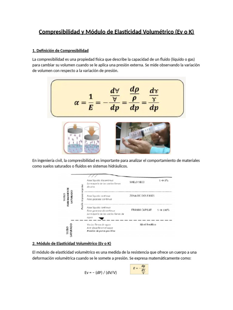 Compresibilidad y Módulo de Elasticidad Volumétrico | PDF | Gases ...