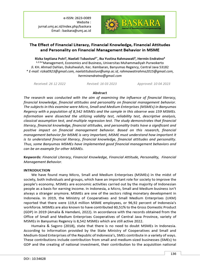 (2023) The Effect of Financial Literacy Financial Knowled | PDF ...