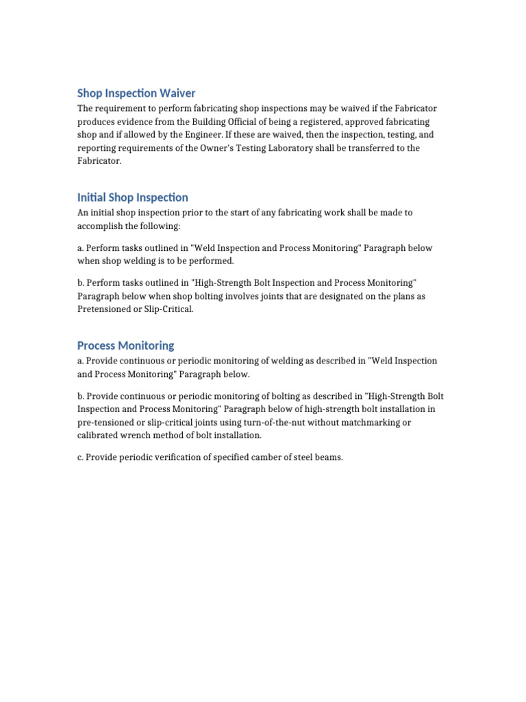 Fabricator Shop Inspection Guidelines | PDF