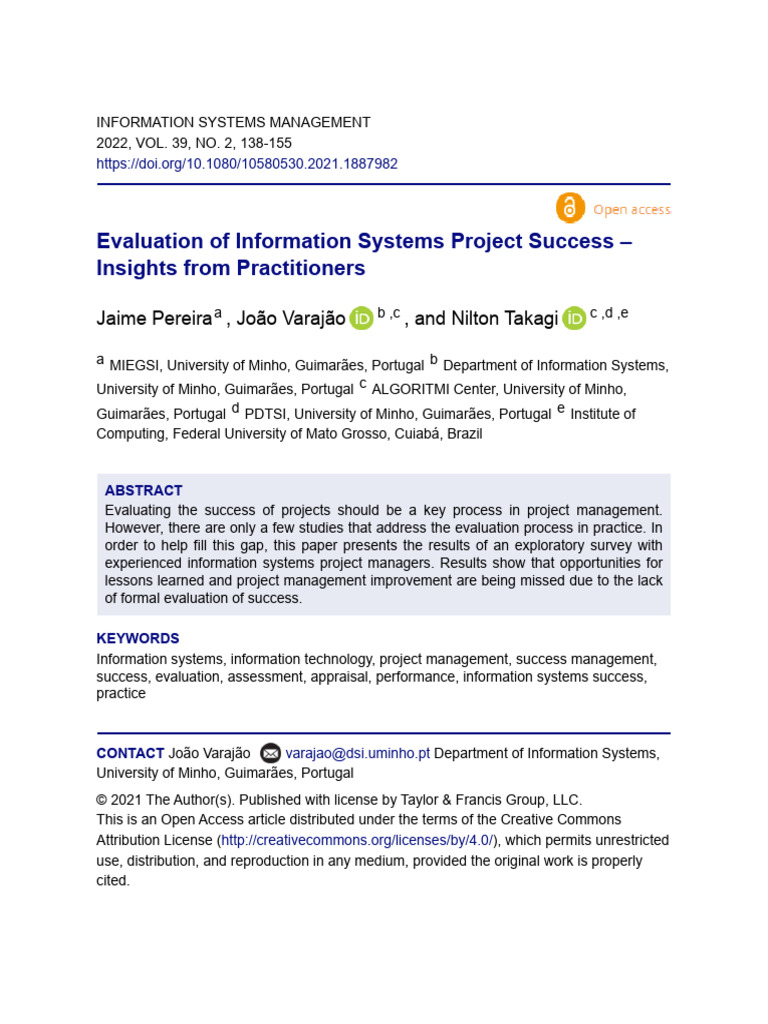 Evaluation of Information Systems Project Success Insights From ...