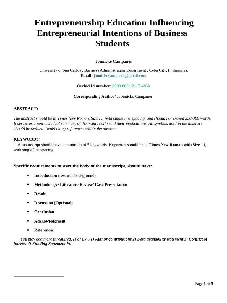 Sample Manuscript Template | PDF | Abstract (Summary) | Data