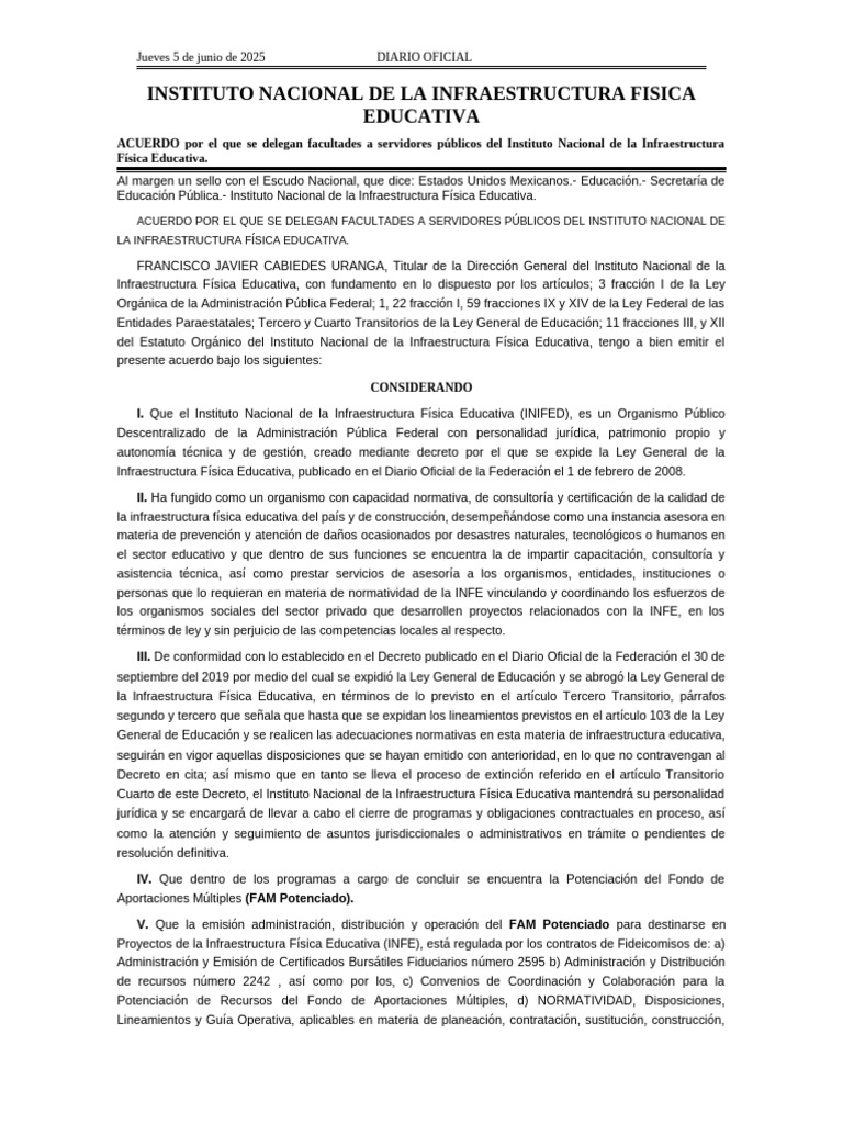 Delegación de facultades INIFED 2025 | PDF