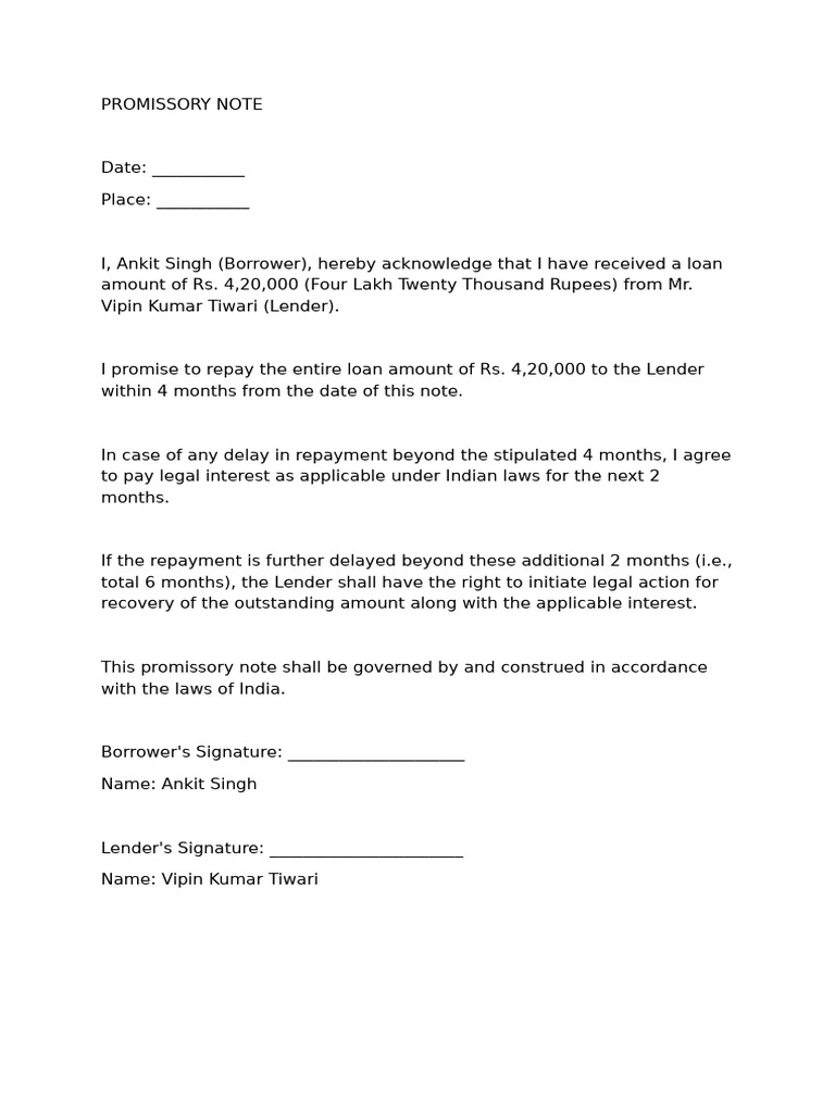 Indian Promissory Note Sample | PDF