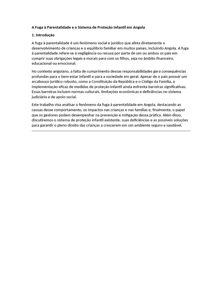 A Fuga À Parentalidade e o Sistema de Proteção Infantil em Angola | PDF ...