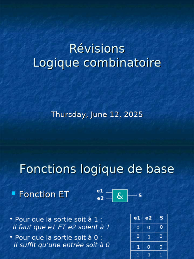 Revisions Logique Combinatoire | PDF | Logique mathématique | Algèbre de Boole (logique)