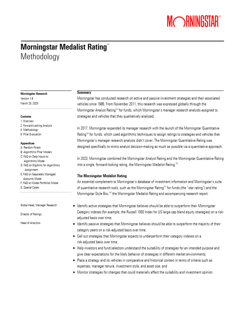 Methodology: Morningstar Medalist Rating | PDF | Investing | Risk