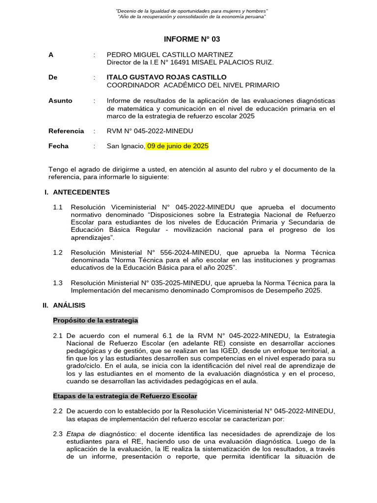 Plan De Reforzamiento Primaria Pdf Evaluación Educación Primaria