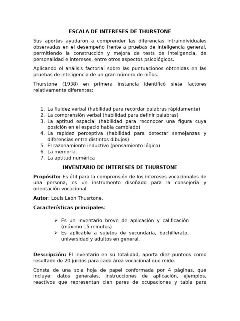 Ficha Thurstone | PDF | Inteligencia | Psicología cognitiva