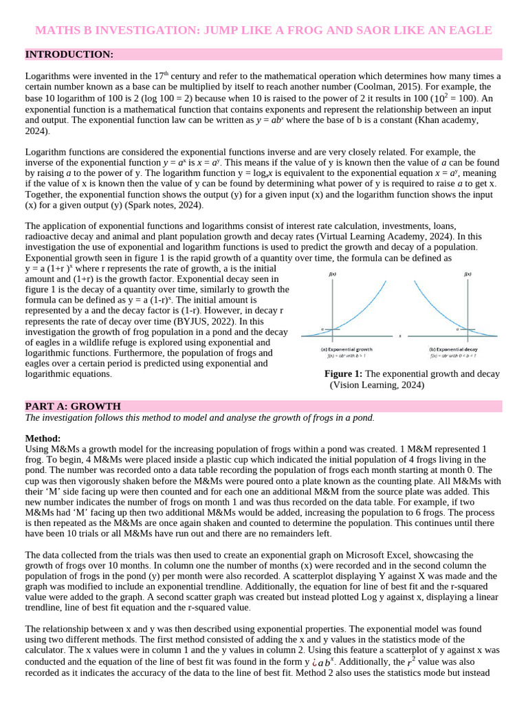 Stage 1 Methods B Growth and Decay Investigation | PDF | Exponential ...
