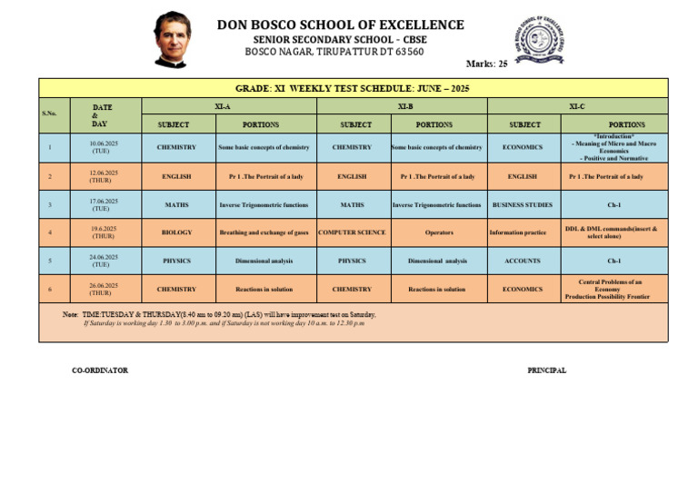 Grade 11 Weekly Test Schedule-2 | PDF