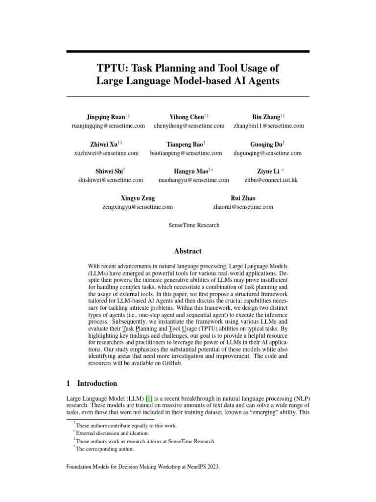TPTU Framework for LLM-Based AI Agents | PDF | Artificial Intelligence ...