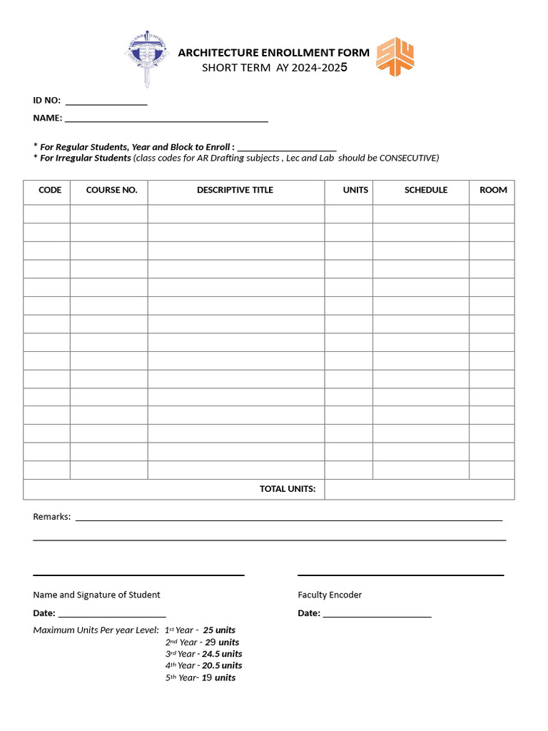Architecture Enrollment Form Short Term Ay 24025 1 1 | PDF