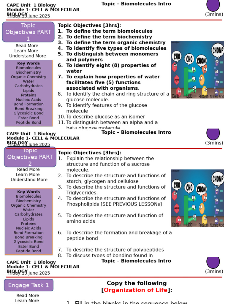 Biomolecules CAPE Unit 1 Biology STUDENT | PDF | Biochemistry | Chemistry