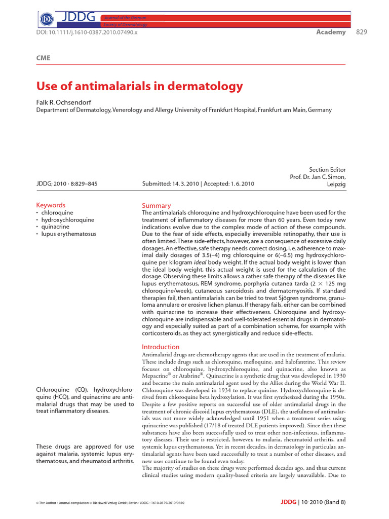 Use of Antimalarials in Dermatology PDF | PDF | Antigen | Enzyme Inhibitor