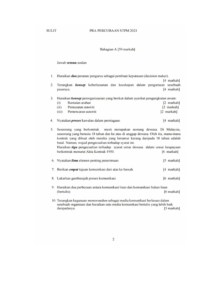 Pra Percubaan Pengajian Perniagaan Ketas 2 Ktedm, Penang | PDF