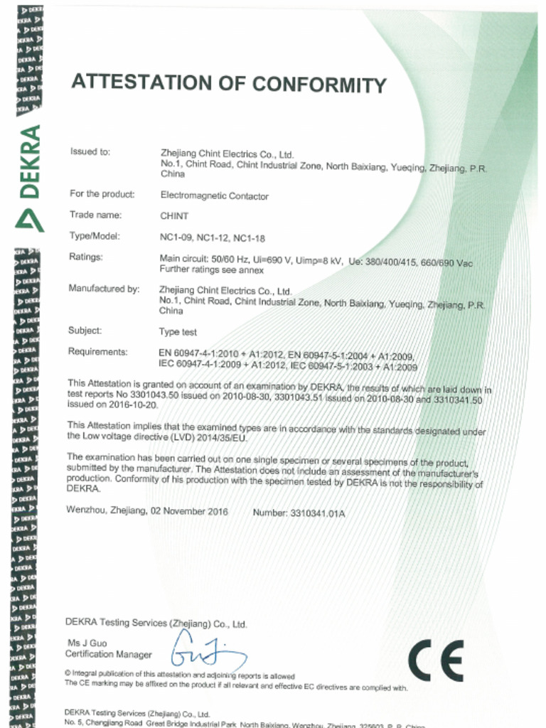 Certificado - NC1-09,12,18 - CE - LVD - IEC - EN 60947 | PDF