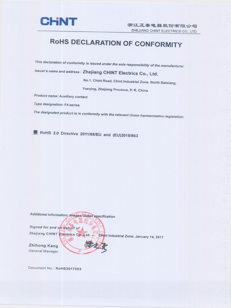 Declaración RoHS - F4 | PDF