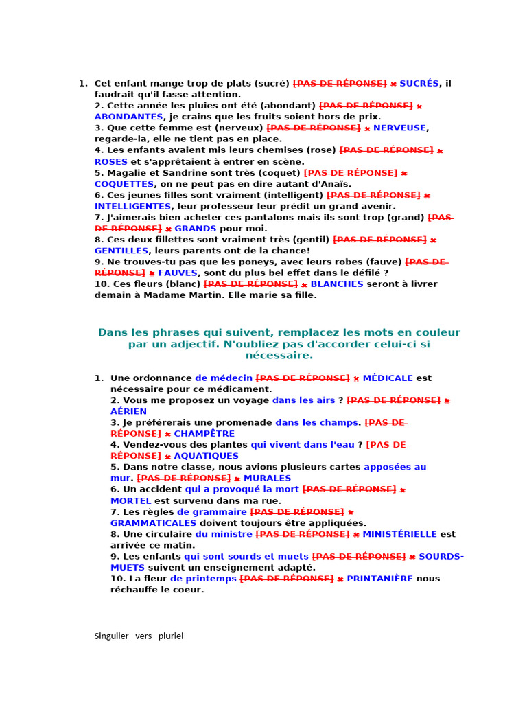 Accord des adjectifs en français | PDF