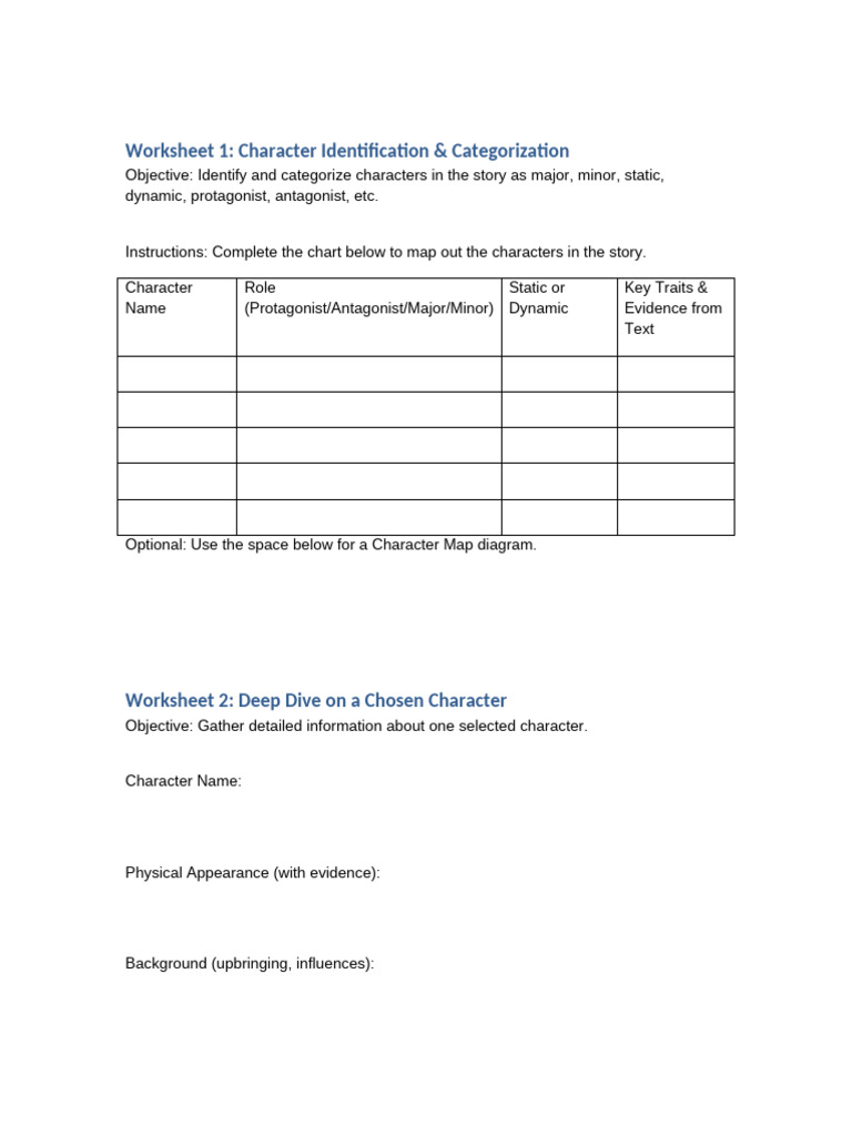 Character Analysis Worksheet | PDF