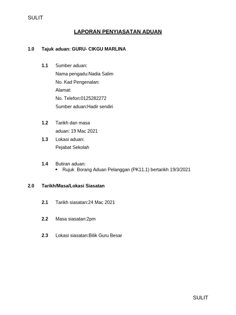 Format Laporan Penyiasatan Aduan | PDF