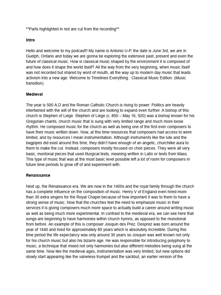 Antonio UtreraPaciulan - Podcast Research - Planning - Script | PDF | Classical Period (Music ...