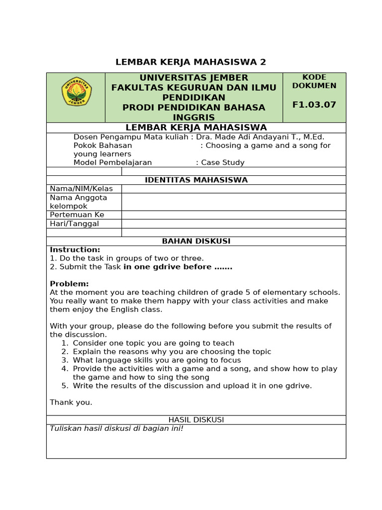 LKM 2 - Language Games and Songs | PDF