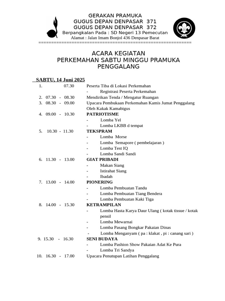 Susunan Acara Kegiatan | PDF