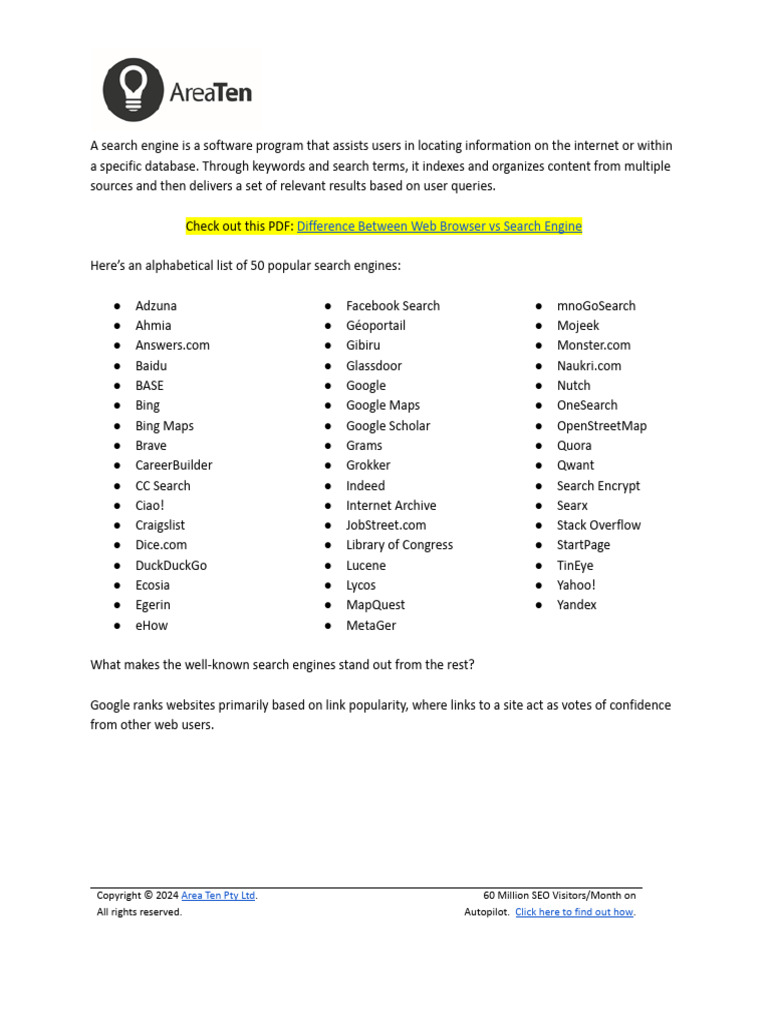 List of Search Engines PDF | PDF | Search Engine Optimization | Cyberspace