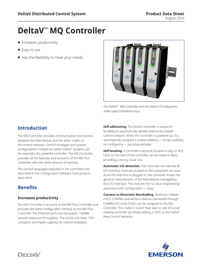 Product Data Sheet Deltav MQ Controller Deltav en 57688 | PDF | Input/Output | Computer Network