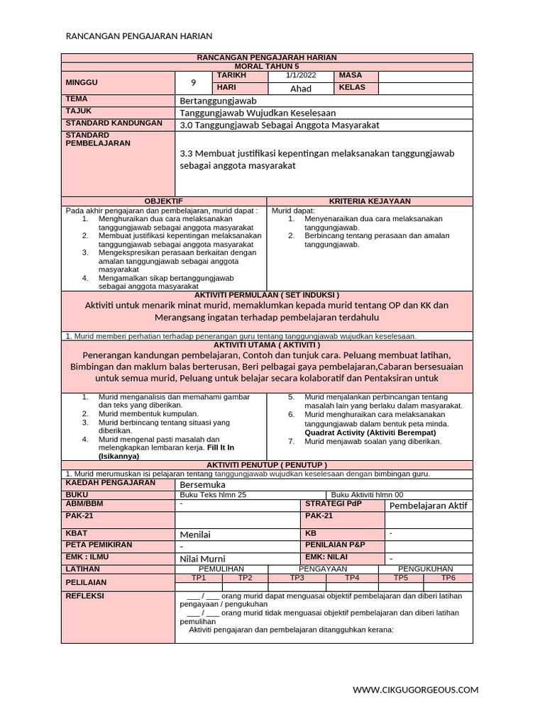 Rph Minggu 9 Moral Thn 5 by Cikgu Gorgeous | PDF