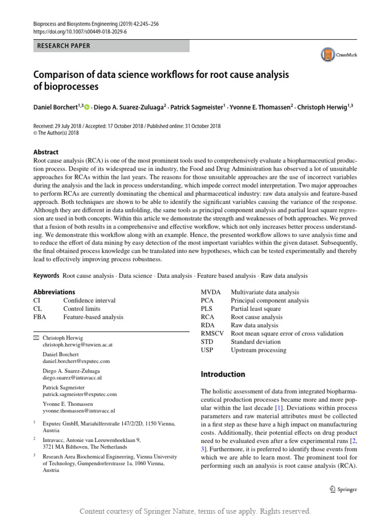 Comparison of Data Science Workflows For Root Cause Analysis of Bioprocesses | PDF | Principal ...