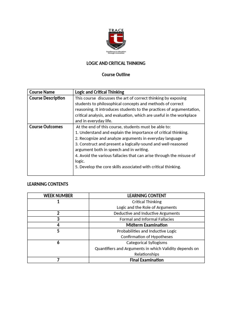 Logic and Critical Thinking Course Outline | PDF