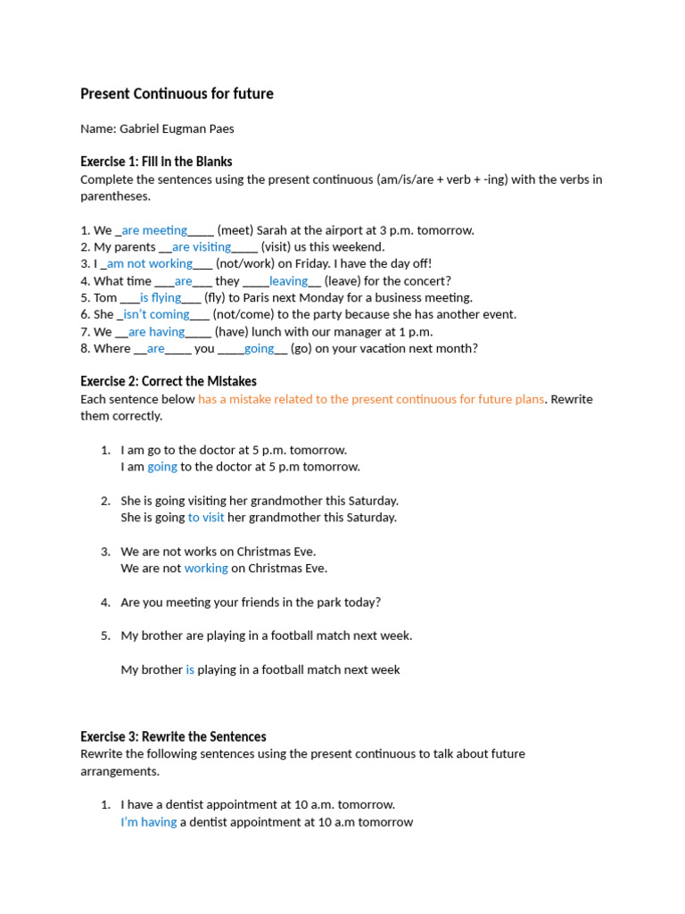 Present Continuous - Future Plans | PDF | Workweek And Weekend