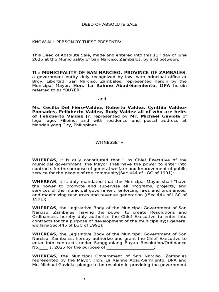 Deed of Absolute Sale in San Narciso | PDF | Justice | Crime & Violence